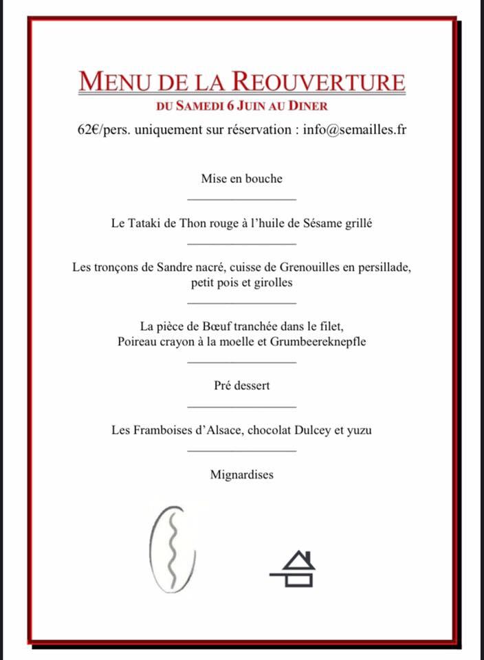 Menu au Restaurant Les Semailles, La Wantzenau, 10 rue du Petit Magmod
