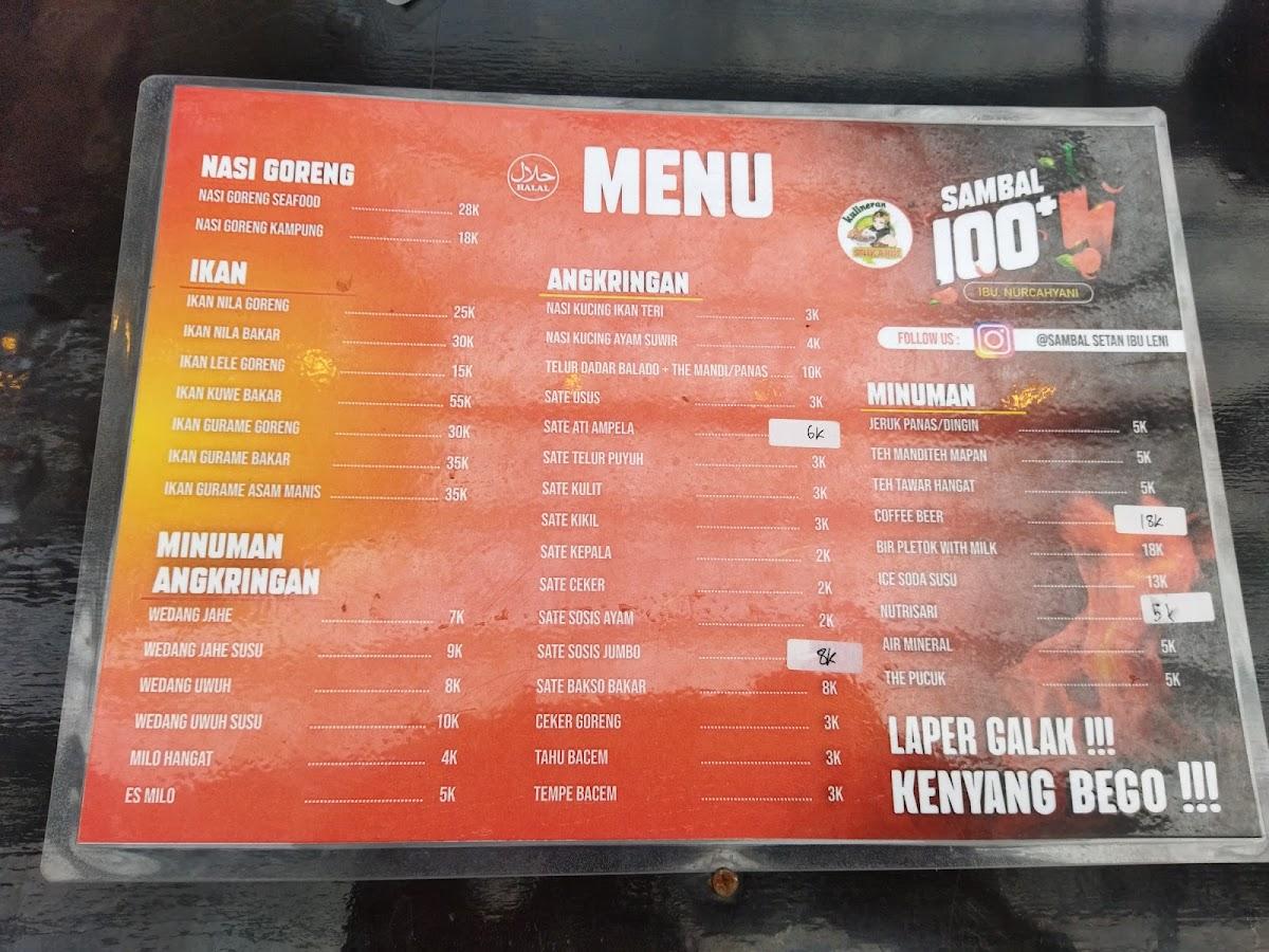 Menu at Sambal 100+ Ibu Leni restaurant, South Jakarta
