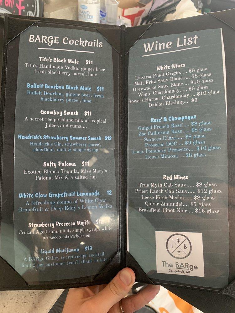 Menu at The BARge, Saugatuck