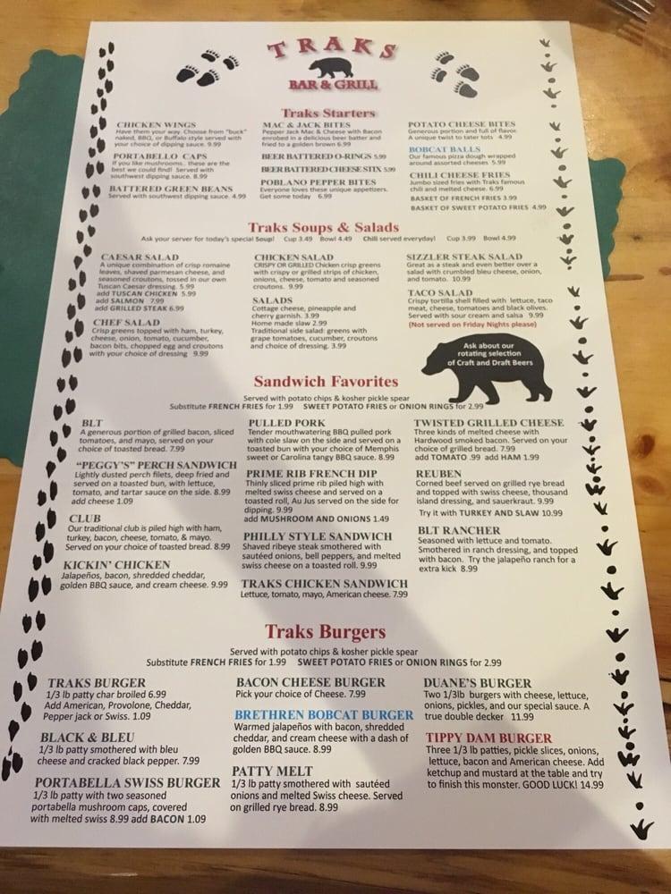 Menu at Traks Bar & Grill, Brethren