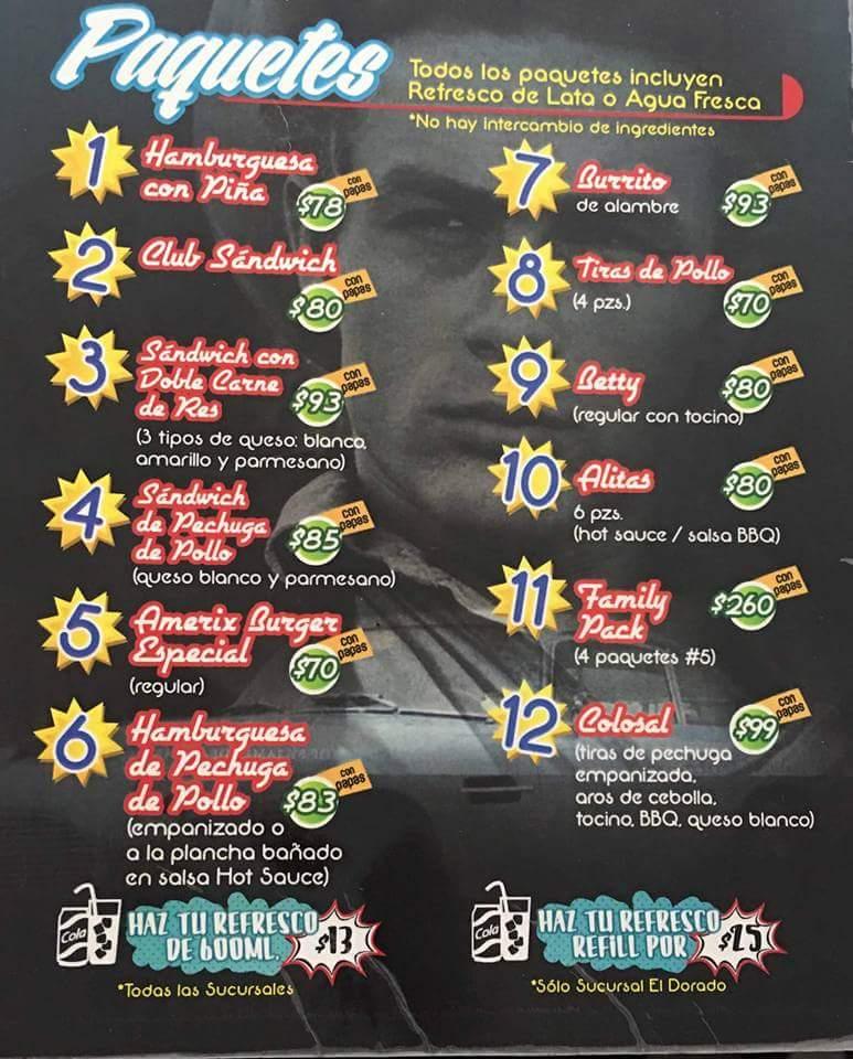 Carta del restaurante Amerix Burger Municipio Libre, Aguascalientes, Av ...