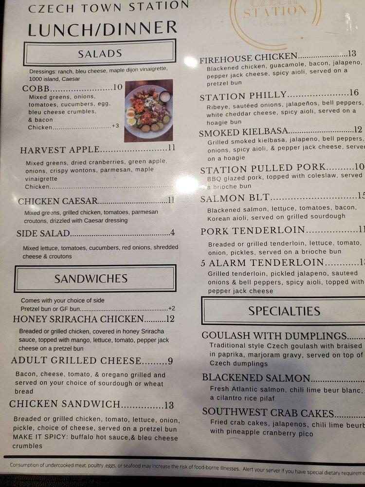 Menu at Czech Town Station pub & bar, Cedar Rapids
