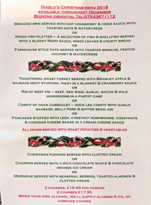 Menu at Diablo's Diner restaurant, Ashburton