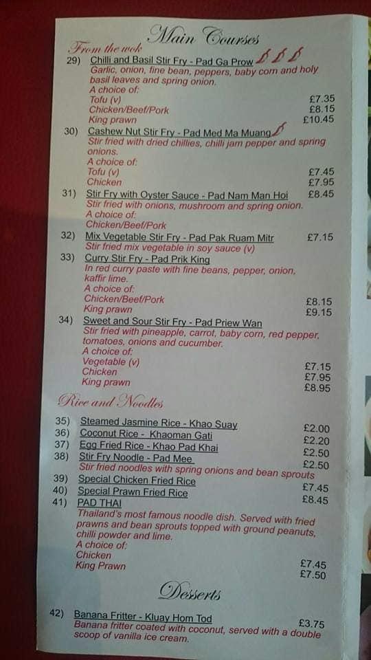 Menu at Restaurant Royal Thai, Arbroath