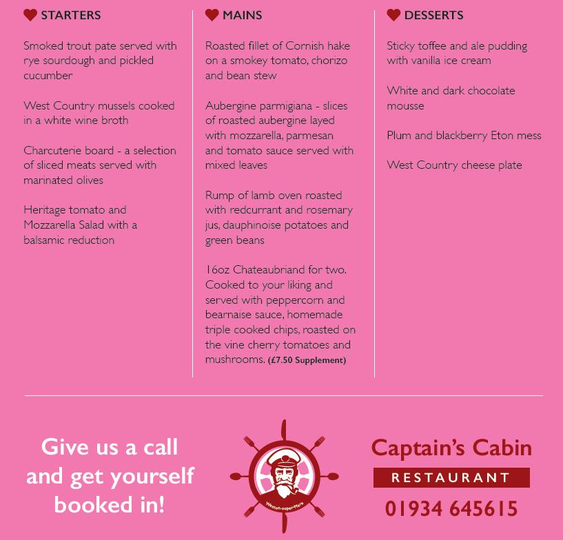 Menu at Captains Cabin Bar & Restaurant, Weston-super-Mare