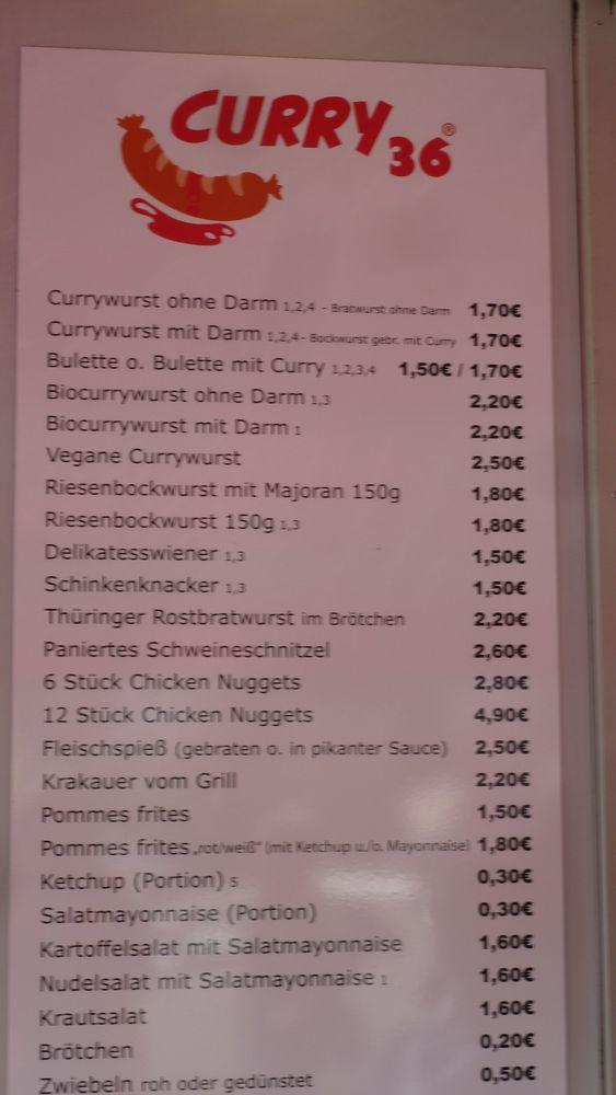 Menu at Curry 36 pub & bar, Berlin, Mehringdamm 36