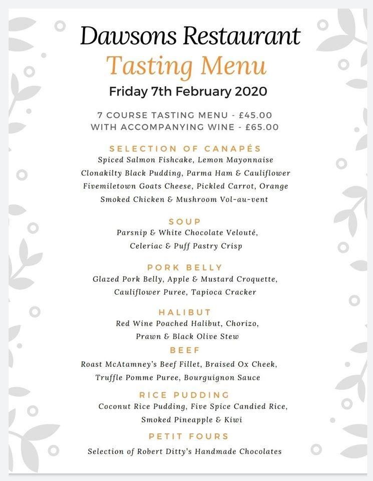 Menu at Dawsons Restaurant, Castledawson