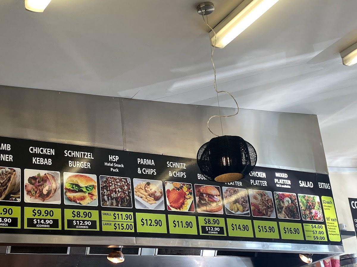 Menu at Farah's Falafel & Kebab fast food, Dandenong