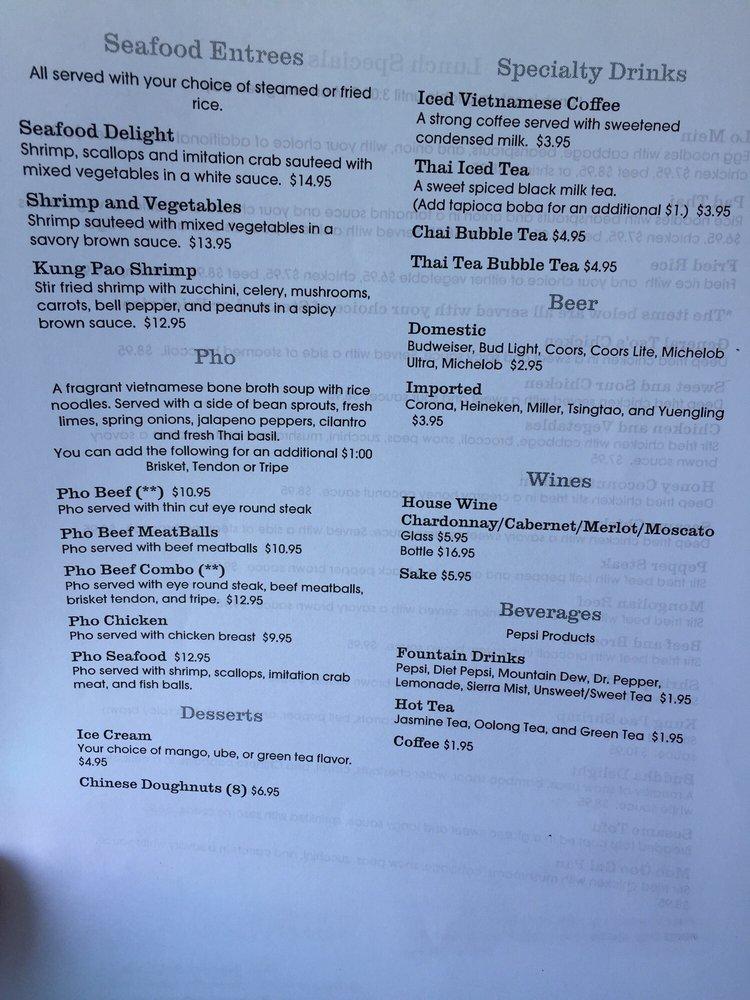 Menu at Iron Wok restaurant, Bryson City