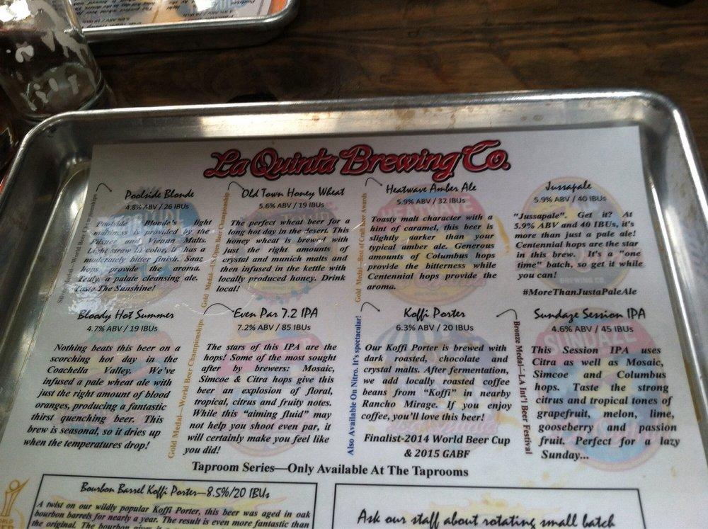 Menu at La Quinta Brewing Co. pub & bar, La Quinta