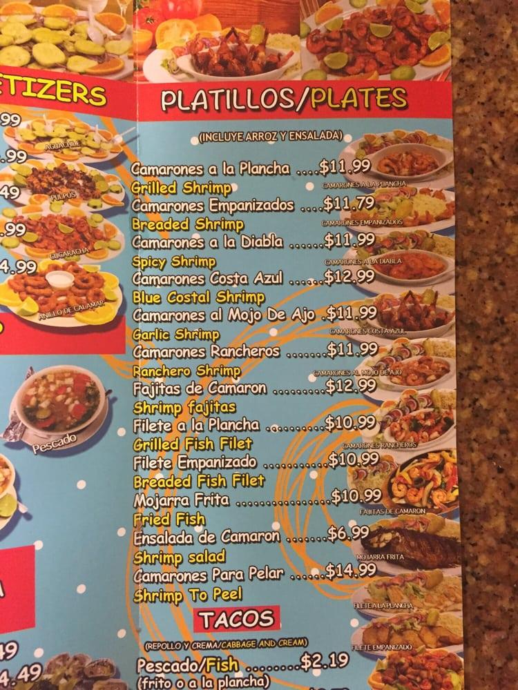 Menu at Mariscos Villa Del Mar restaurant, La Mirada