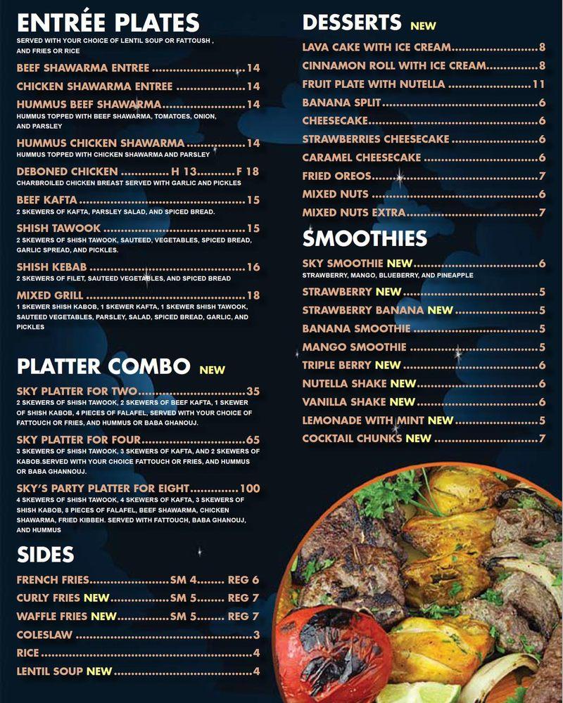 Menu at Sky Lounge Parma pub & bar, Parma Heights