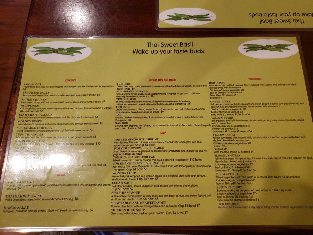 Menu at Thai Sweet Basil restaurant, Tampa, Northdale Blvd