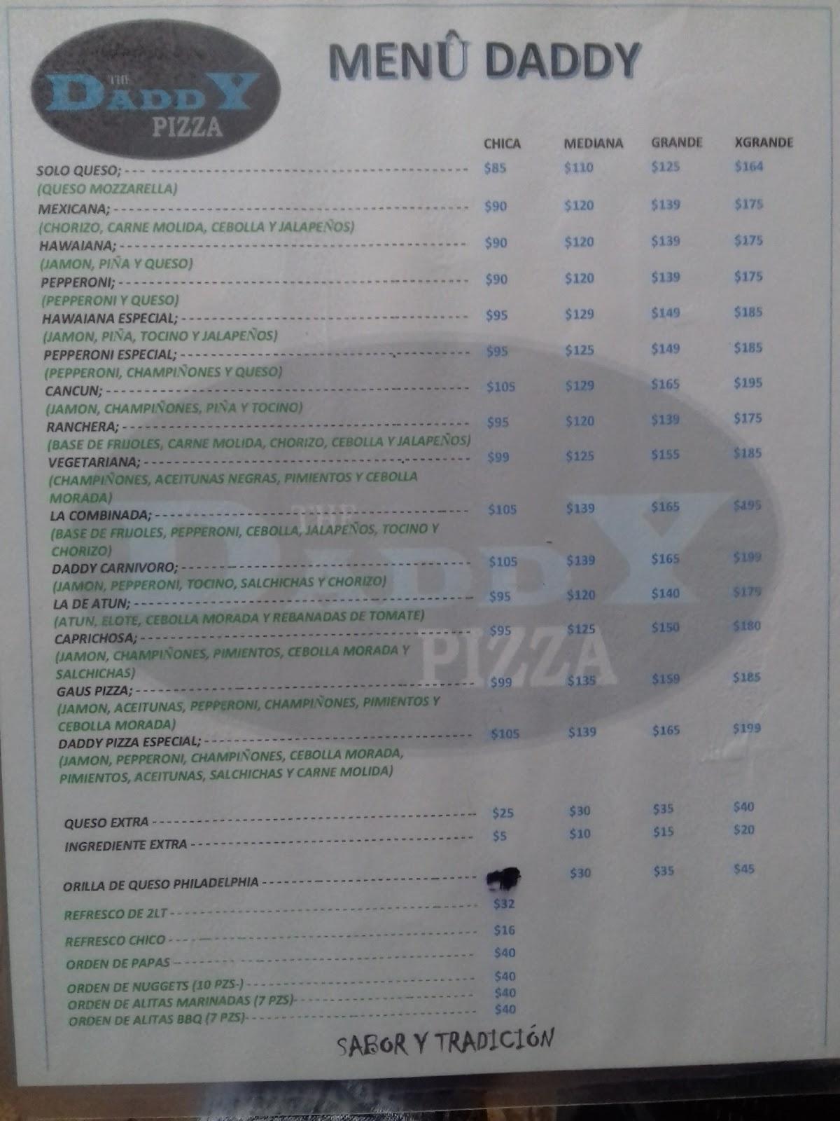 Menu at The Daddy Pizza restaurant, Puerto Aventuras, Calz. Puerto Maya ...