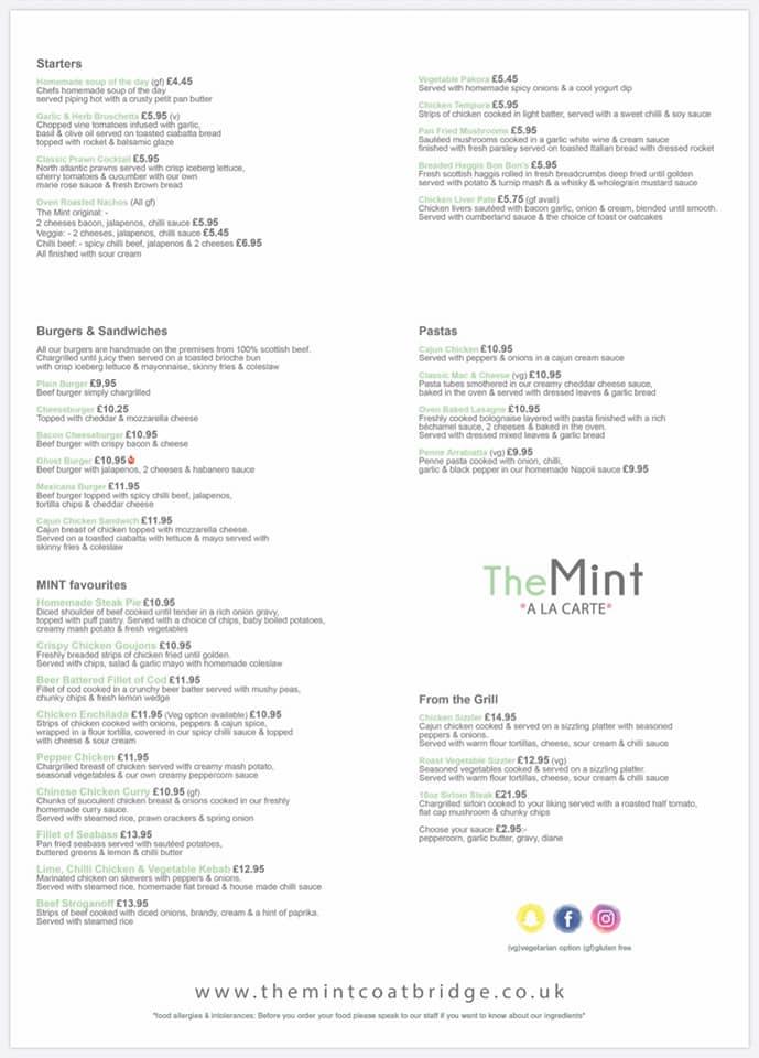 Menu at The Mint pub & bar, Coatbridge
