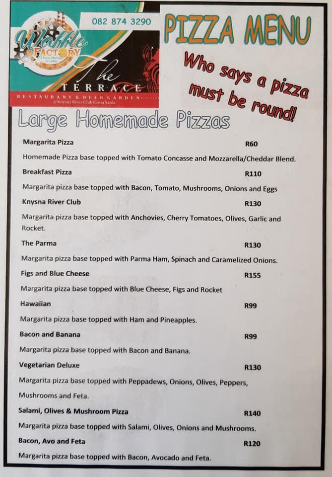 Menu at The Terrace Restaurant & Beergarden, Knysna, 1 Sun Valley Drive