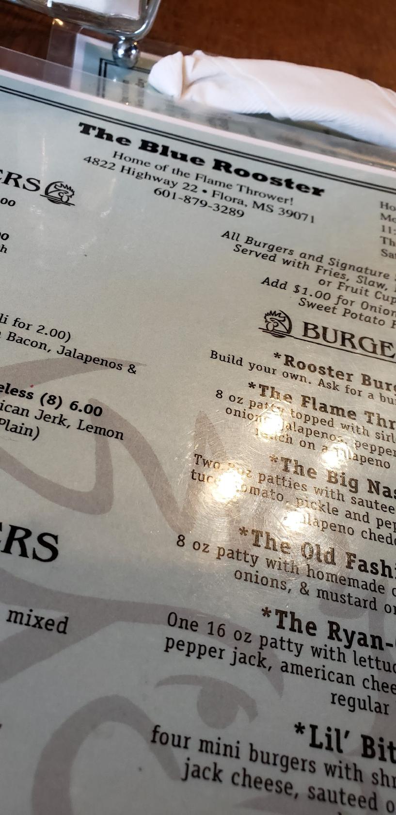 Menu at Blue Rooster restaurant, Flora