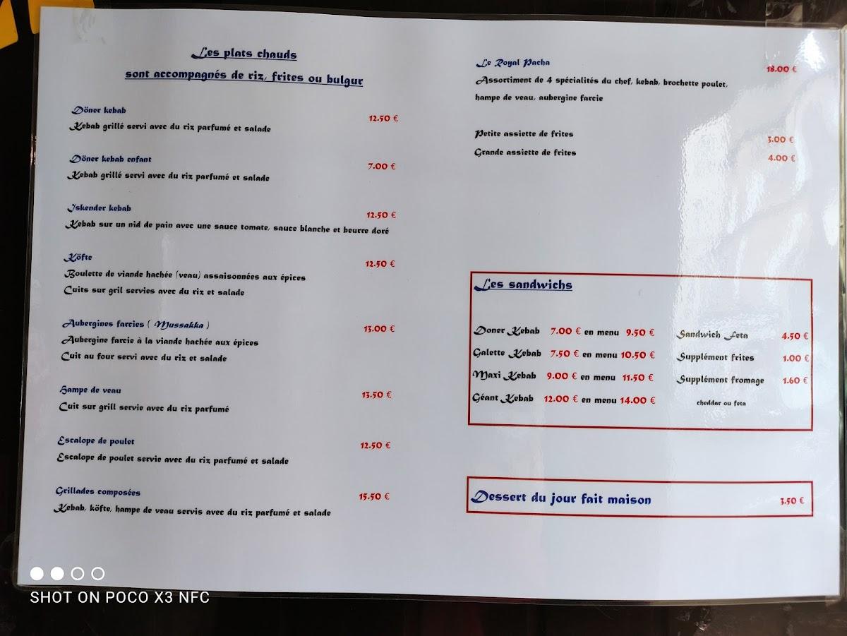 Menu at Le Pacha restaurant, Roanne