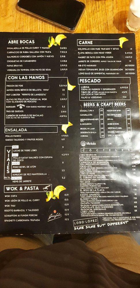 Carta de Lobo López Tapas & Bar, Sevilla