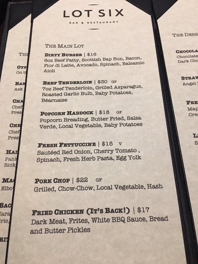 Menu at Lot Six Bar & Restaurant, Halifax