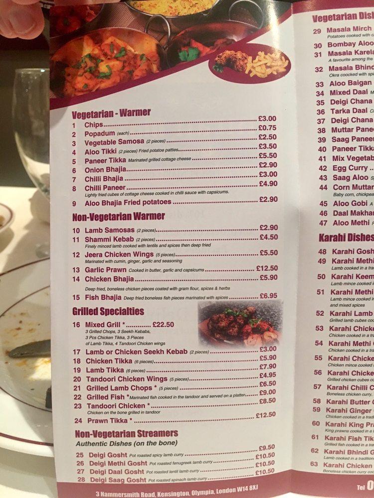 Menu at Miran Masala (Indian/Punjabi/Pakistani/Desi) Kensington Olympia ...