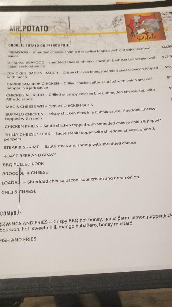Menu at Mr. Potato restaurant, New Orleans