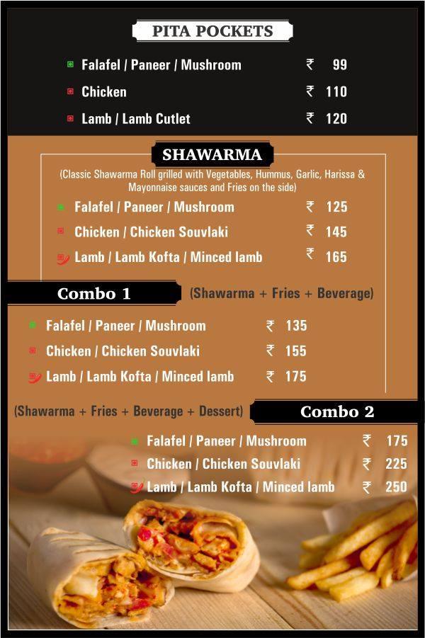Menu at The Original Shawarma, India