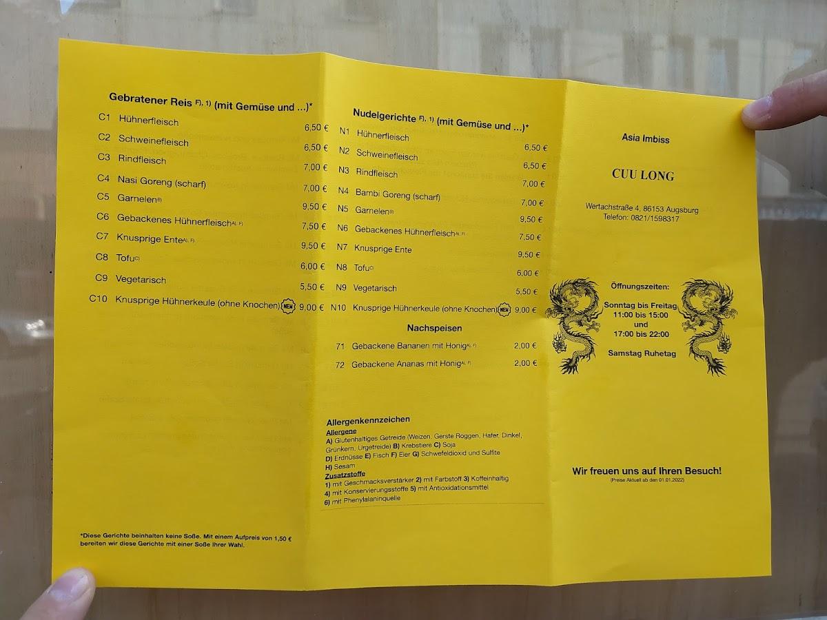 Speisekarte von Asia Imbiss Cuu Long fast Food, Augsburg