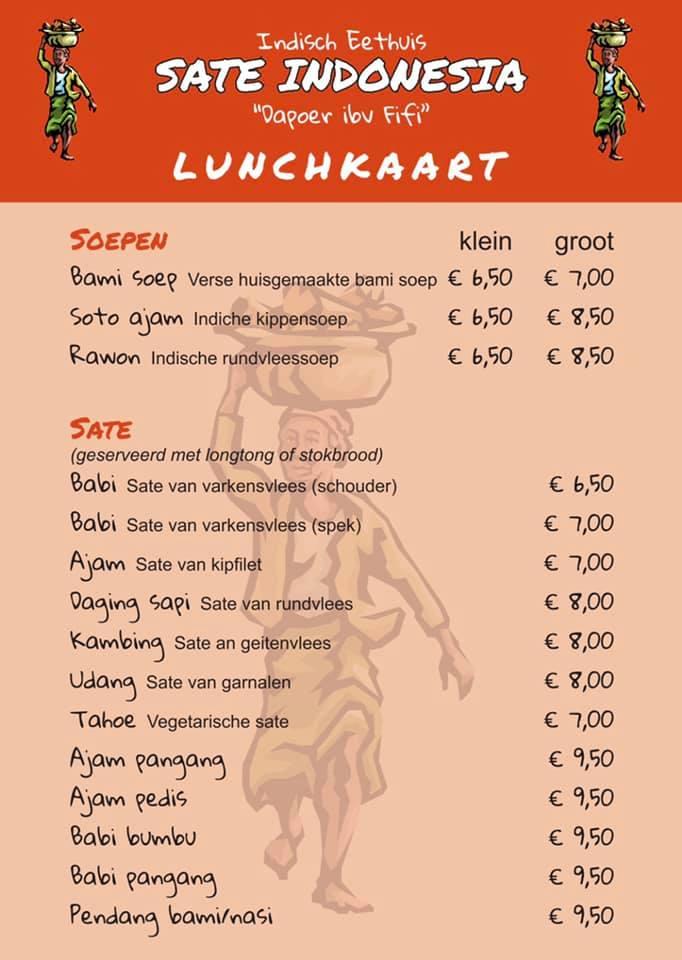 Menu at Eethuis Saté Indonesia, Geleen, Markt 90
