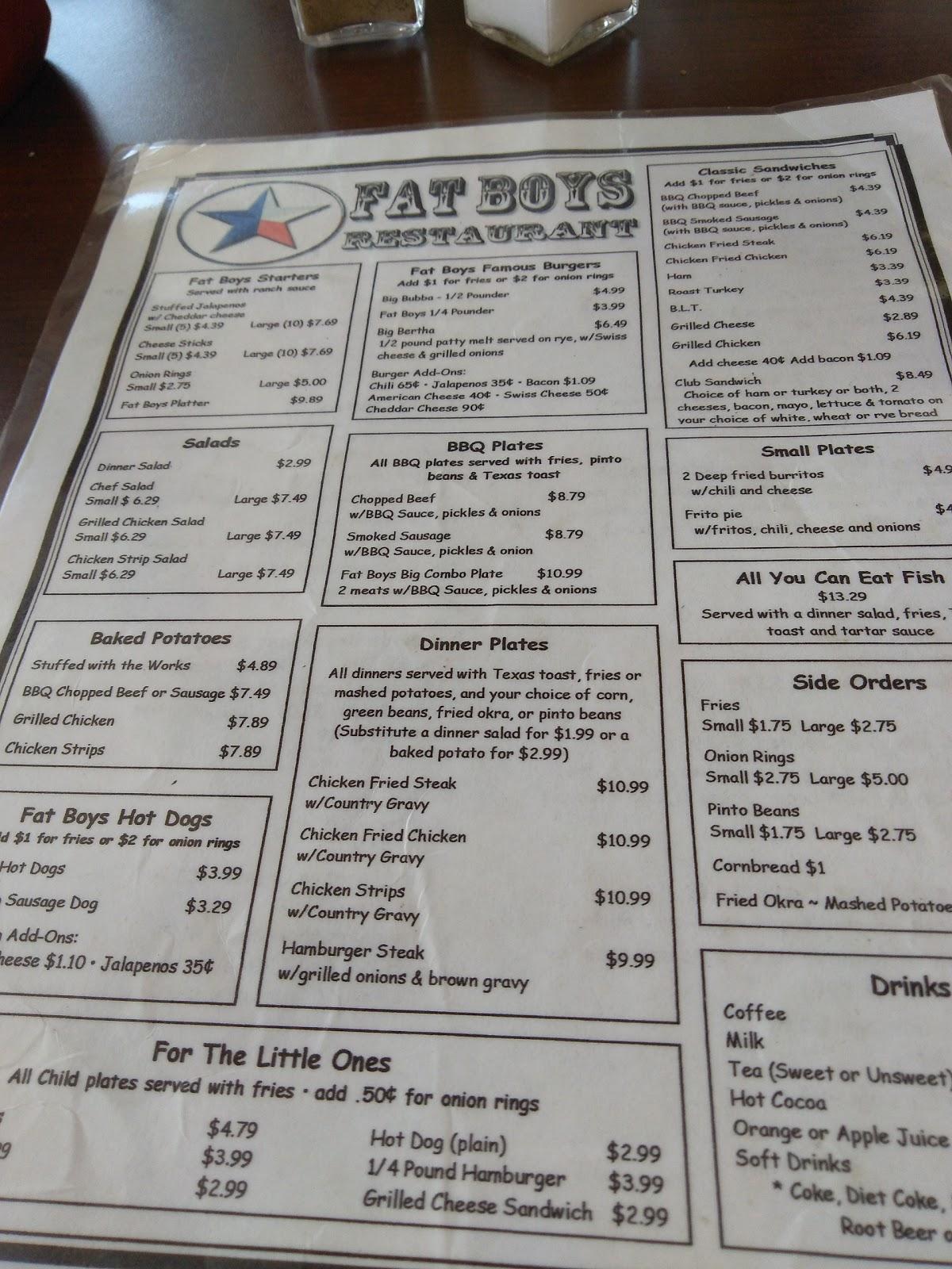 Menu at Fat Boy's Restaurant, New Caney
