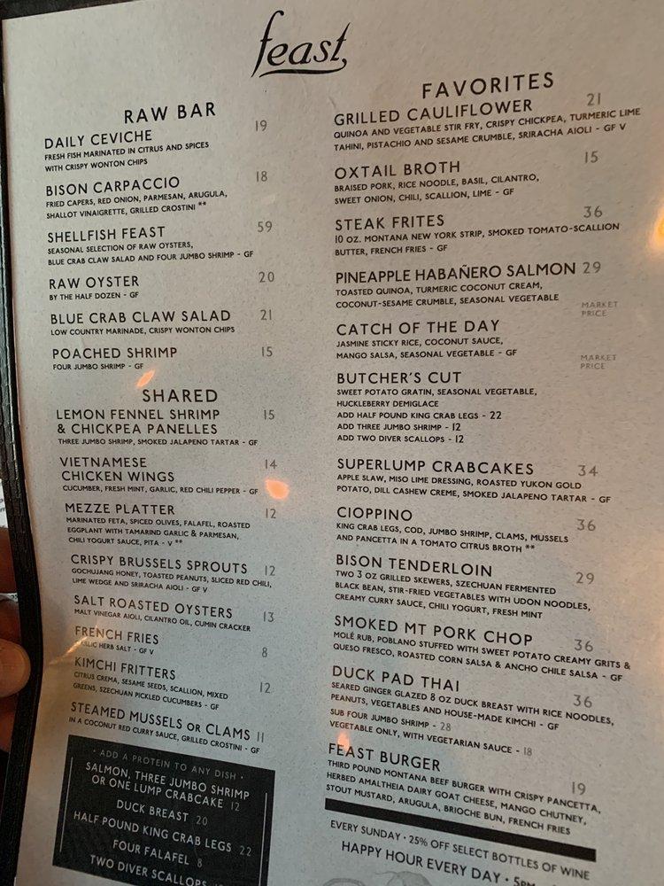 Menu at Feast Raw Bar & Bistro, Bozeman