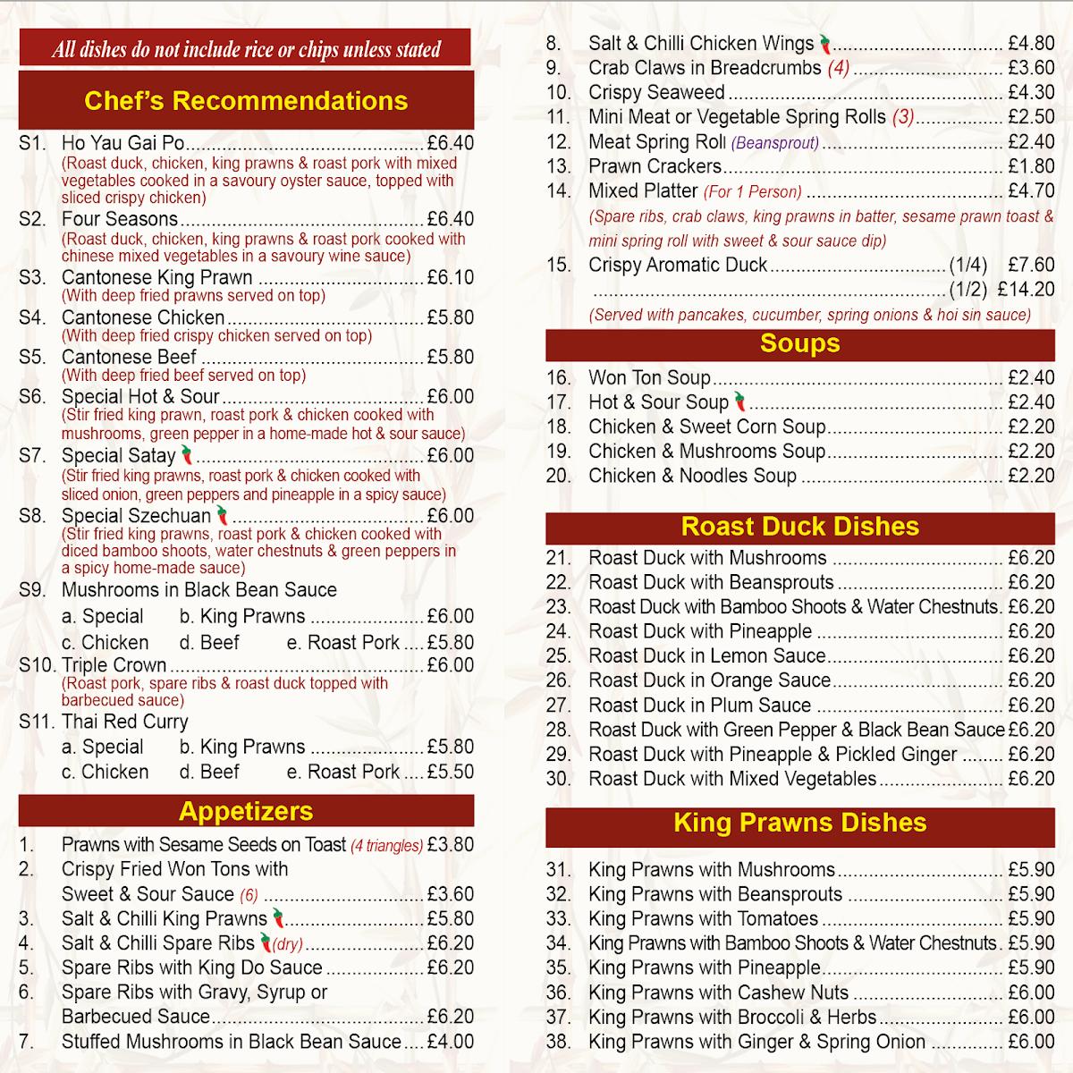Menu at Golden Bamboo fast food, Welshpool