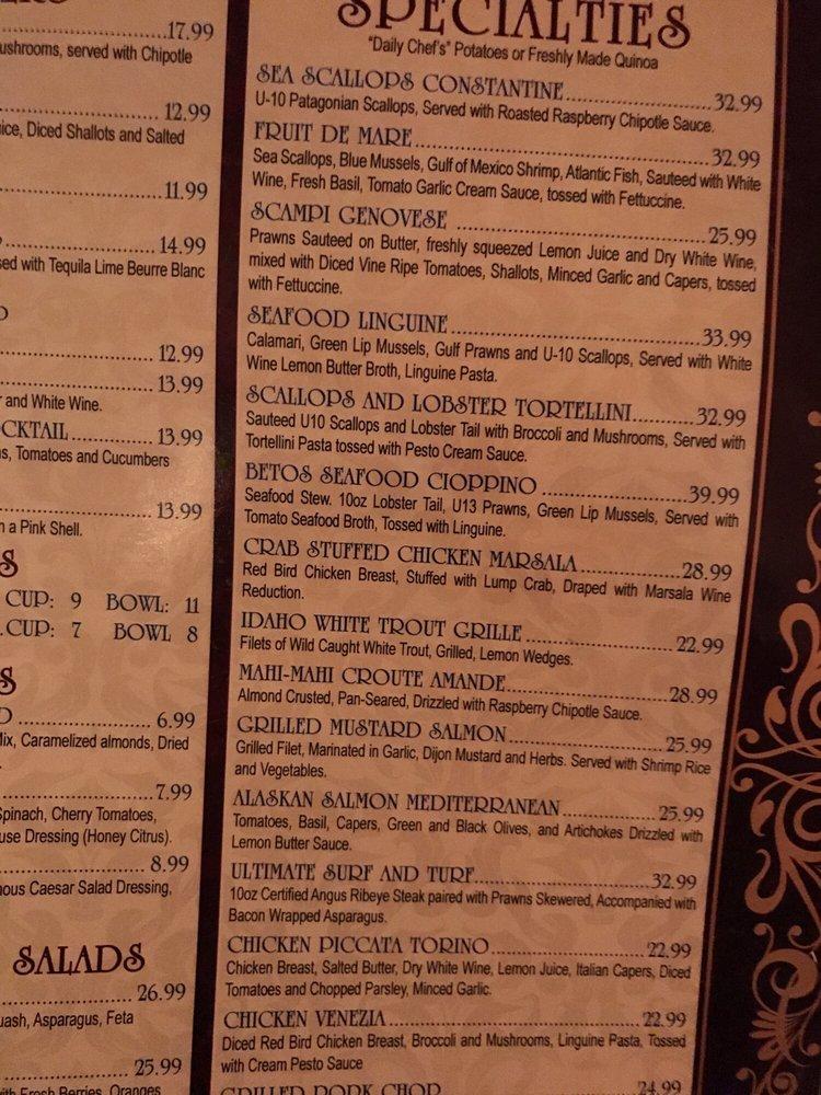 Menu at Joseph's Fine Dining steakhouse, Colorado Springs, S 8th St