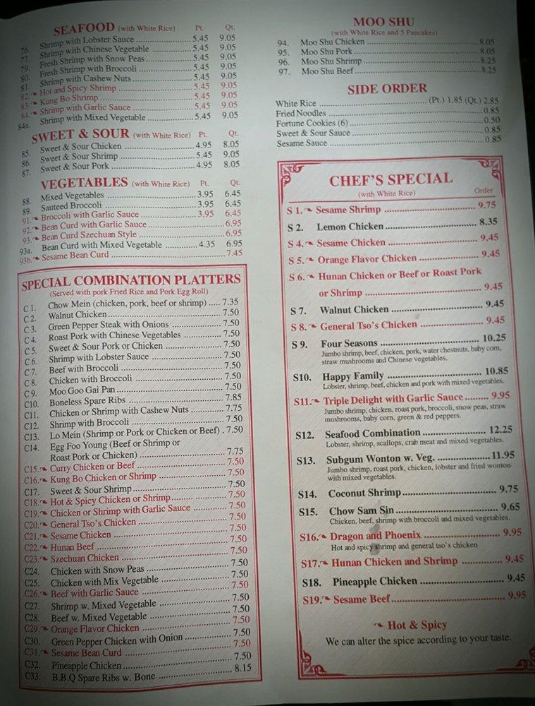 Carta de Mun Yuen Chinese Restaurant, Mount Morris