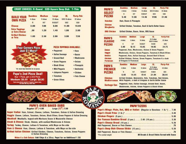Menu at Papa Romano's Pizza pizzeria, Bloomfield Township, W Maple Rd