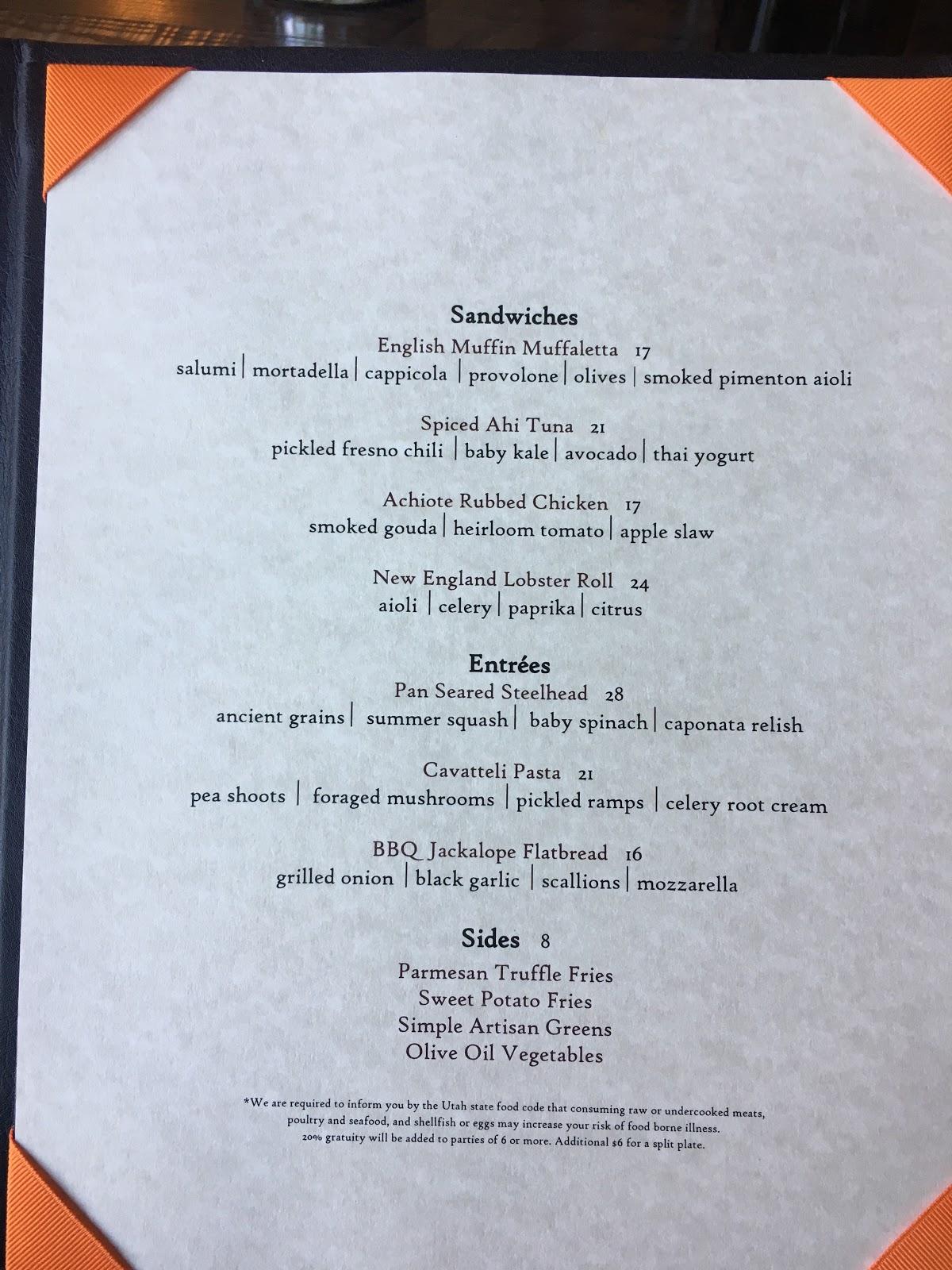 Menu at Powder Restaurant, Park City