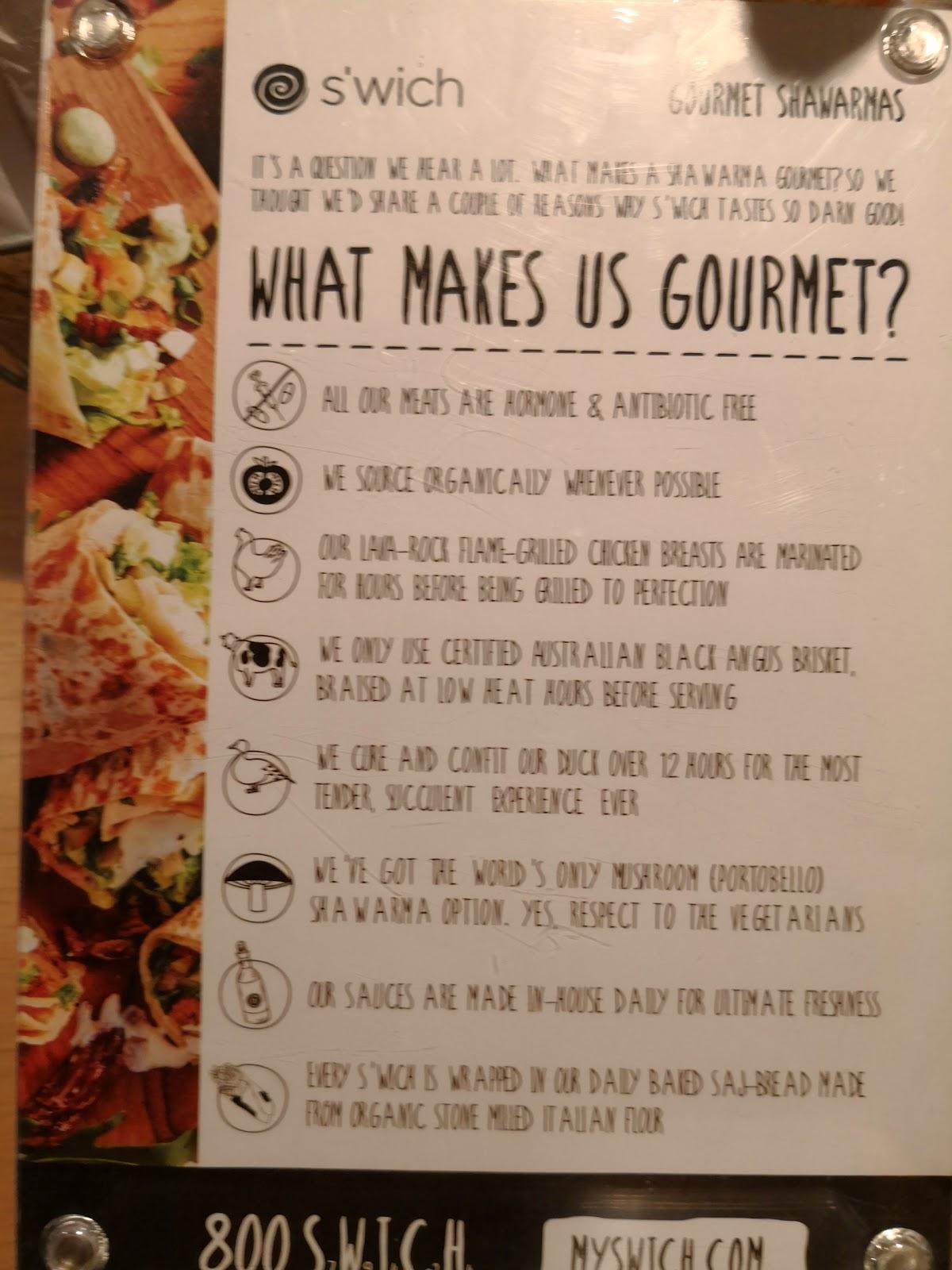 Carta del restaurante Swich Gourmet Shawarmas, Emiratos Árabes Unidos ...
