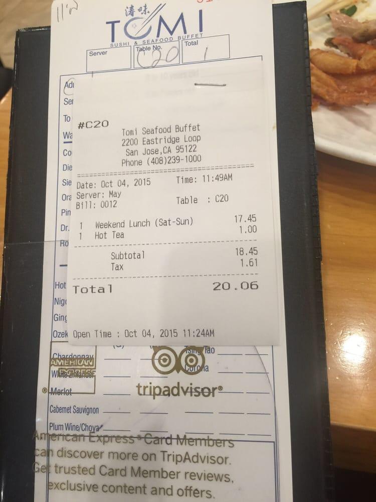 Menu at Tomi Sushi & Seafood Buffet restaurant, San Jose, Eastridge ...