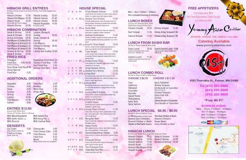 Menu at Yummy Asian Cuisine restaurant, Palmer