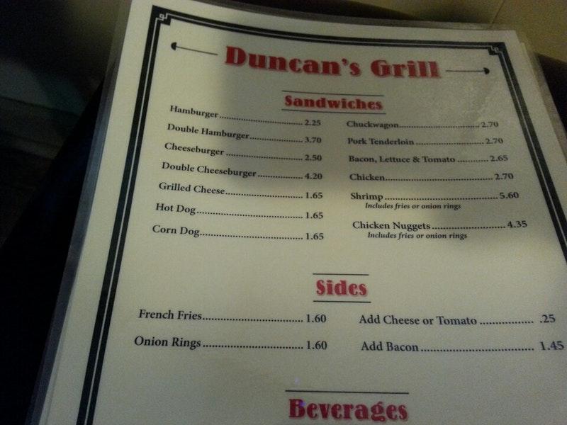 Carta de Duncan's Cornerstone Cafe, Estados Unidos