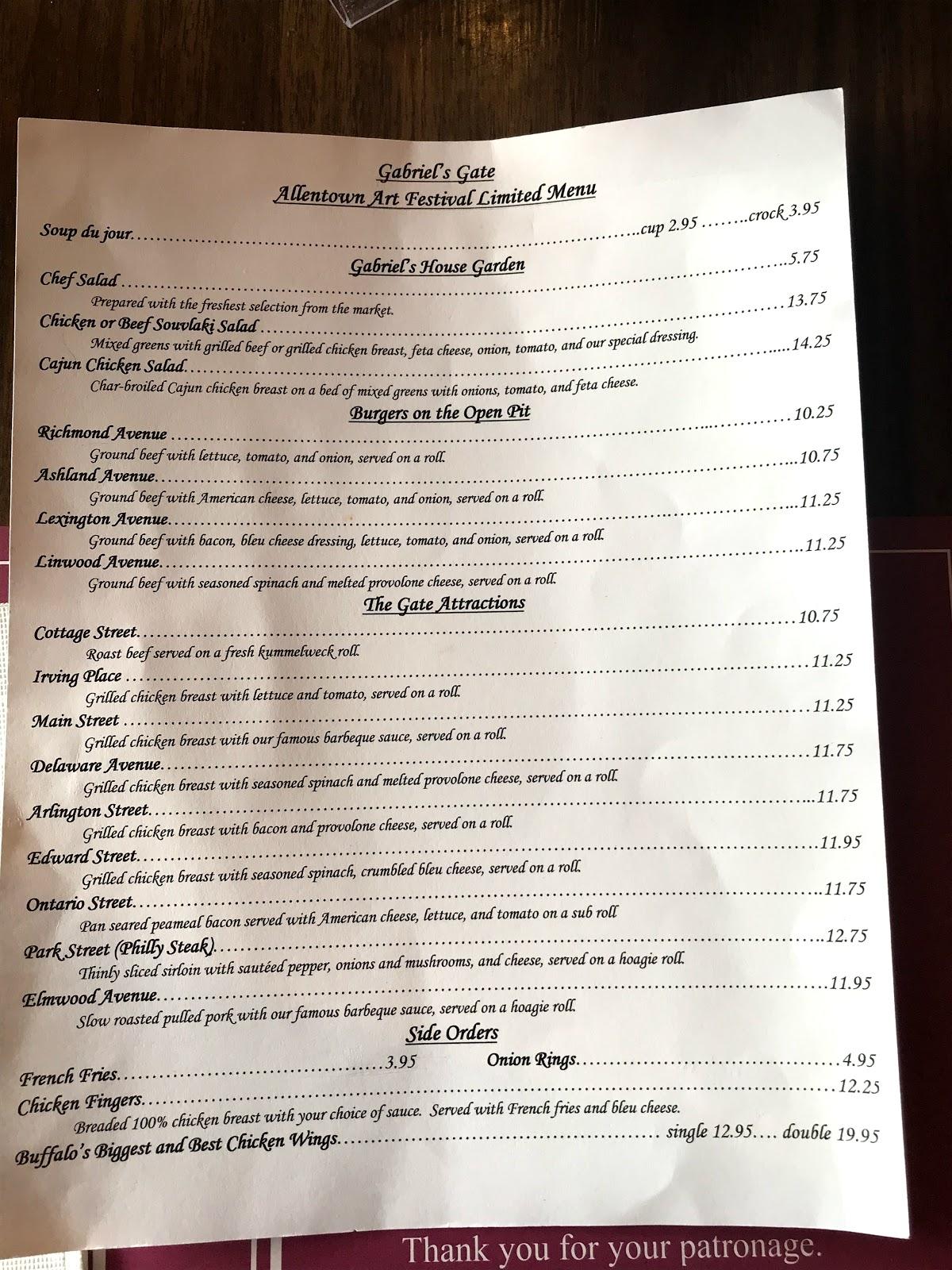 Menu at Gabriel's Gate pub & bar, Buffalo