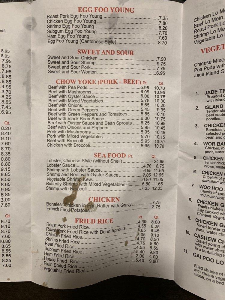 Menu at Jade Island Restaurant, Providence