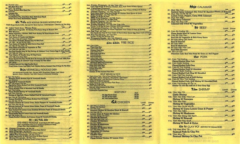 Menu at Pho Country restaurant, Carson City