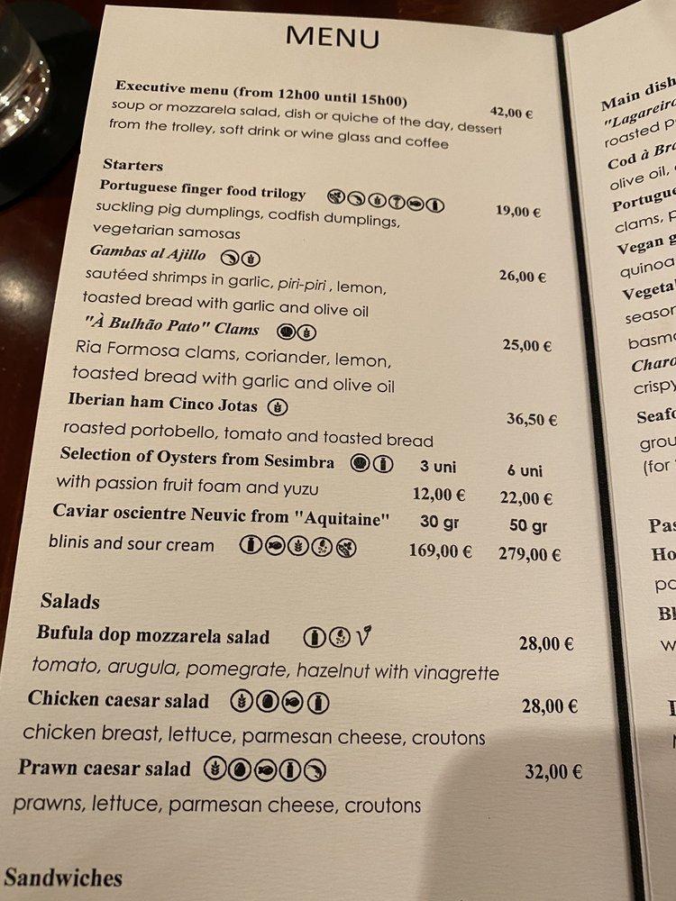 Menu at Ritz Bar, Lisbon