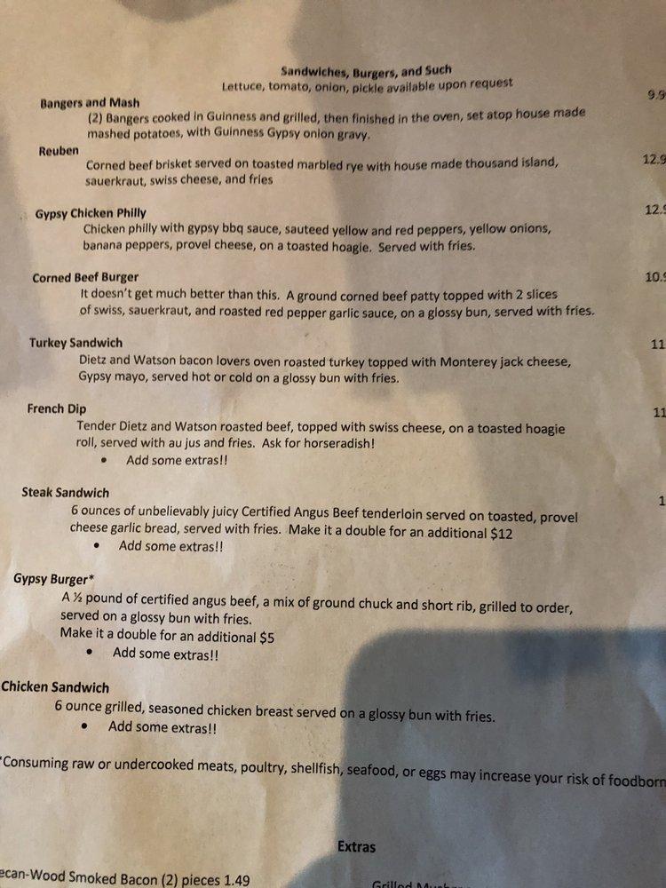 Menu at The Irish Gypsy pub & bar, O'Fallon