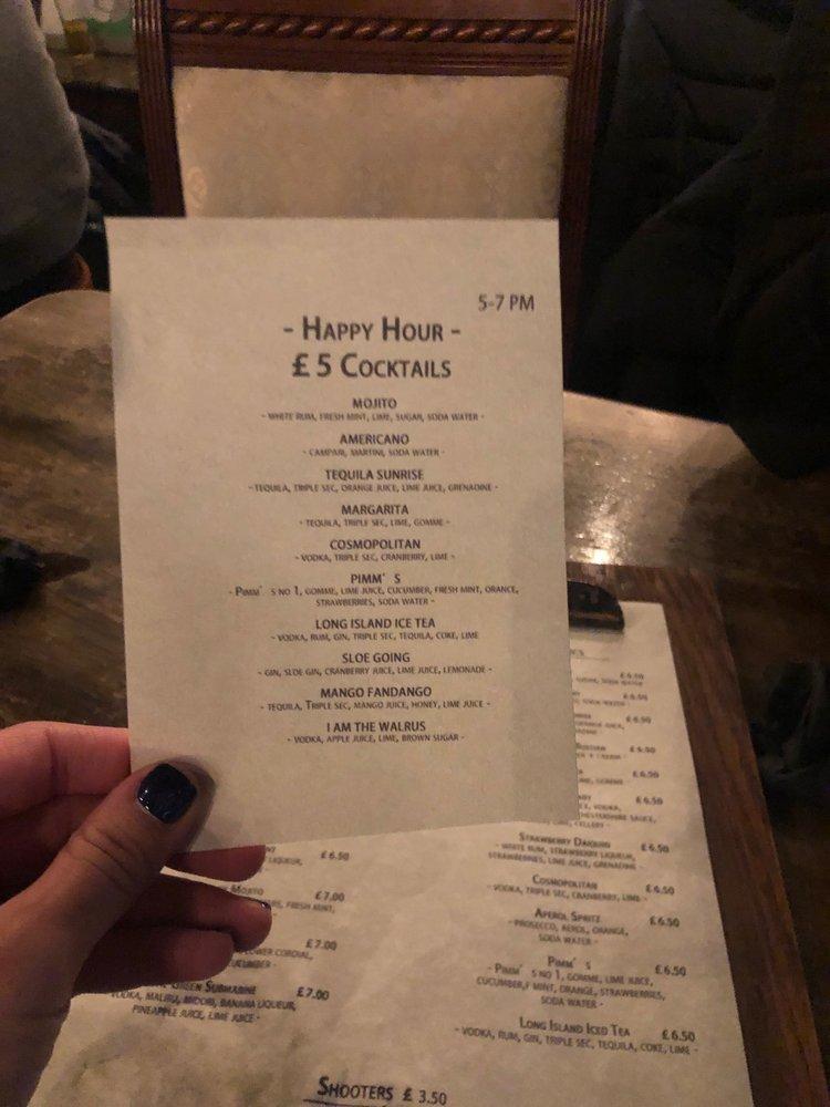 Menu at The Walrus Bar & Hostel, London