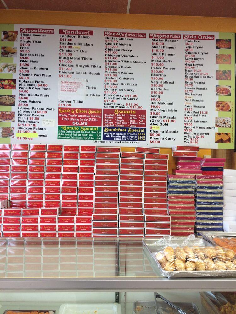 Menu at Agra Sweets desserts, Burnaby