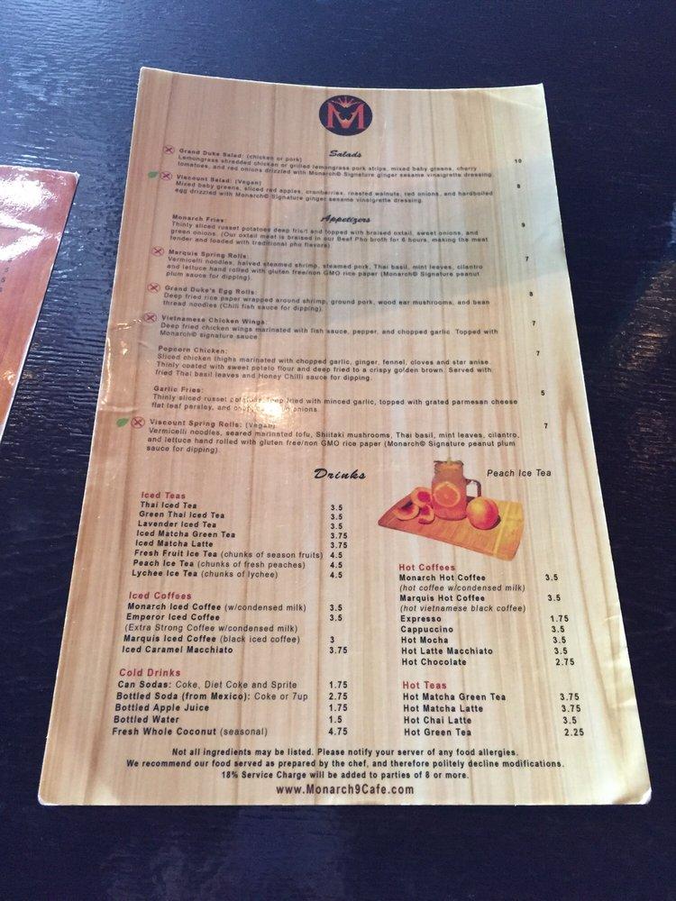 Menu at Monarch 9 restaurant, Yorba Linda