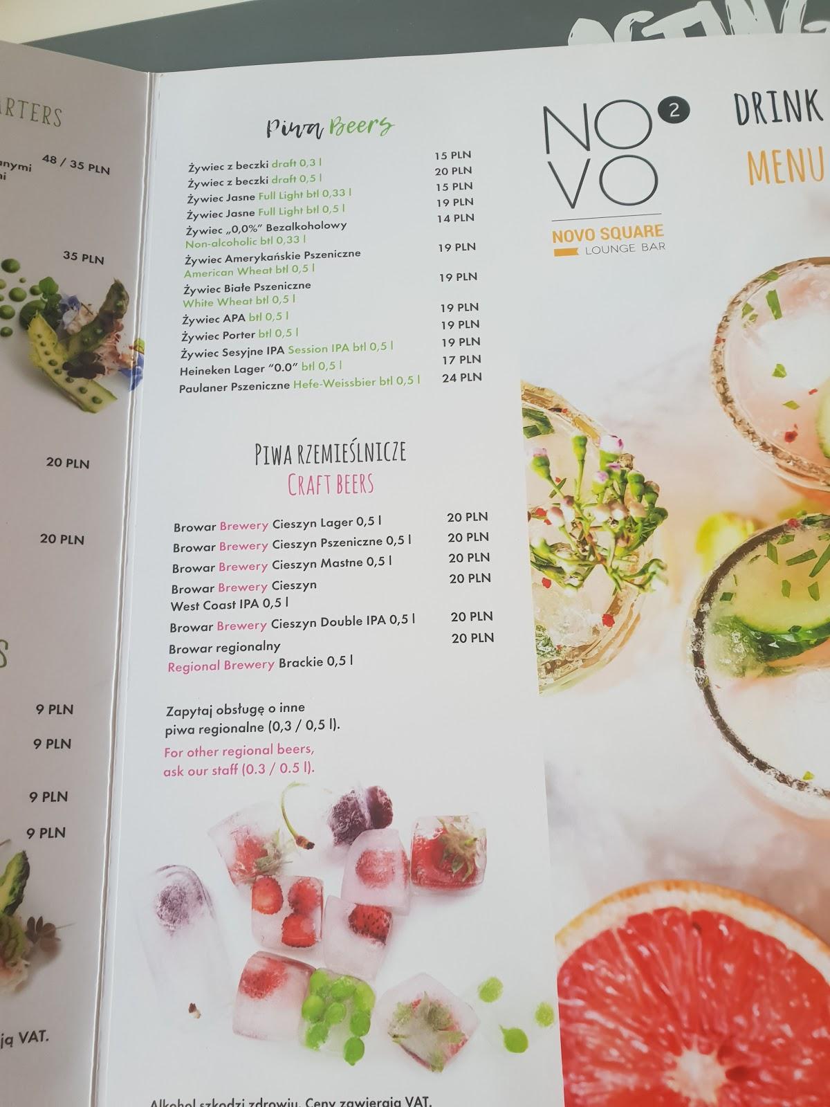 Menu at Novo Square Lounge Bar, Katowice