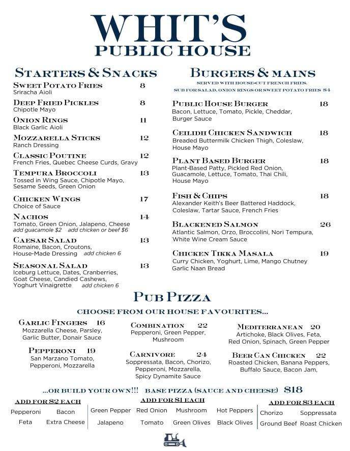 Menu at Whit's Public House, Inverness